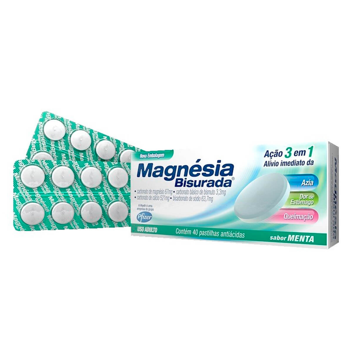 Magnesia Bissurada Sabor Menta Com 40 Pastilhas - Drogaleste